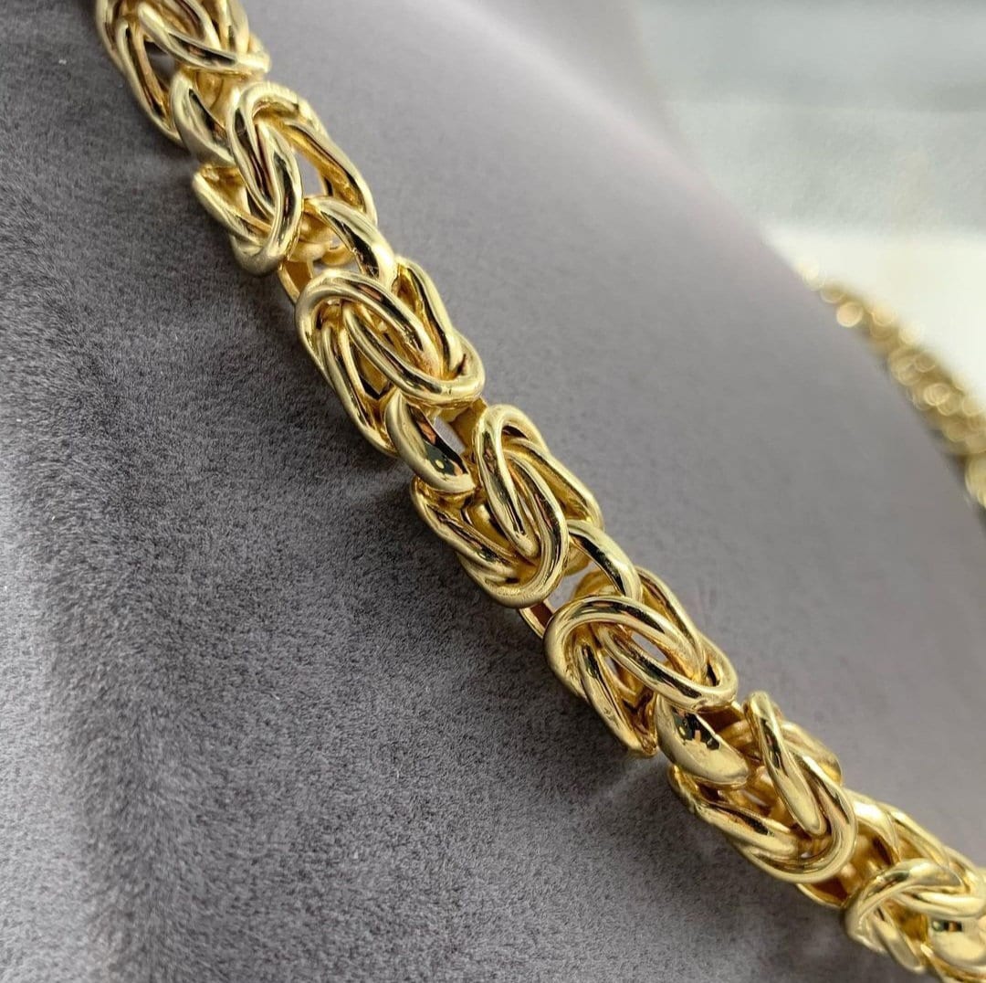 14K Solid Gold Byzantine Chain Necklace: Diamond-cut Yellow Gold Links ...