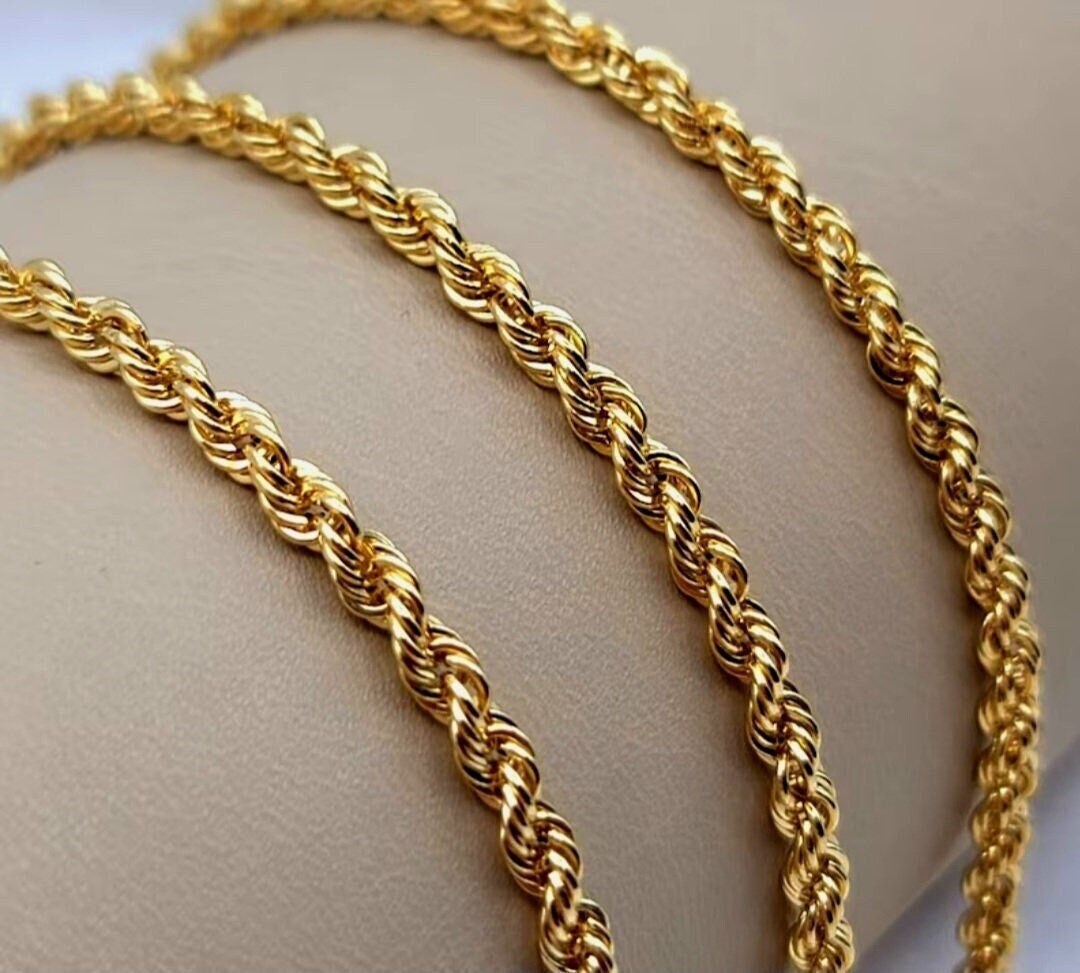 14K Solid Gold Rope Chain Bracelet: Twisted Franco Foxtail Style - Etsy