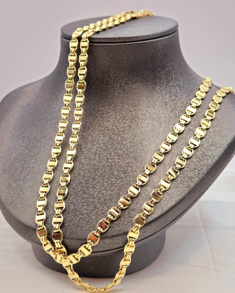 18K Solid Gold Anchor Chain Necklace, 6.5mm Mariner Link Chain - Unisex ...