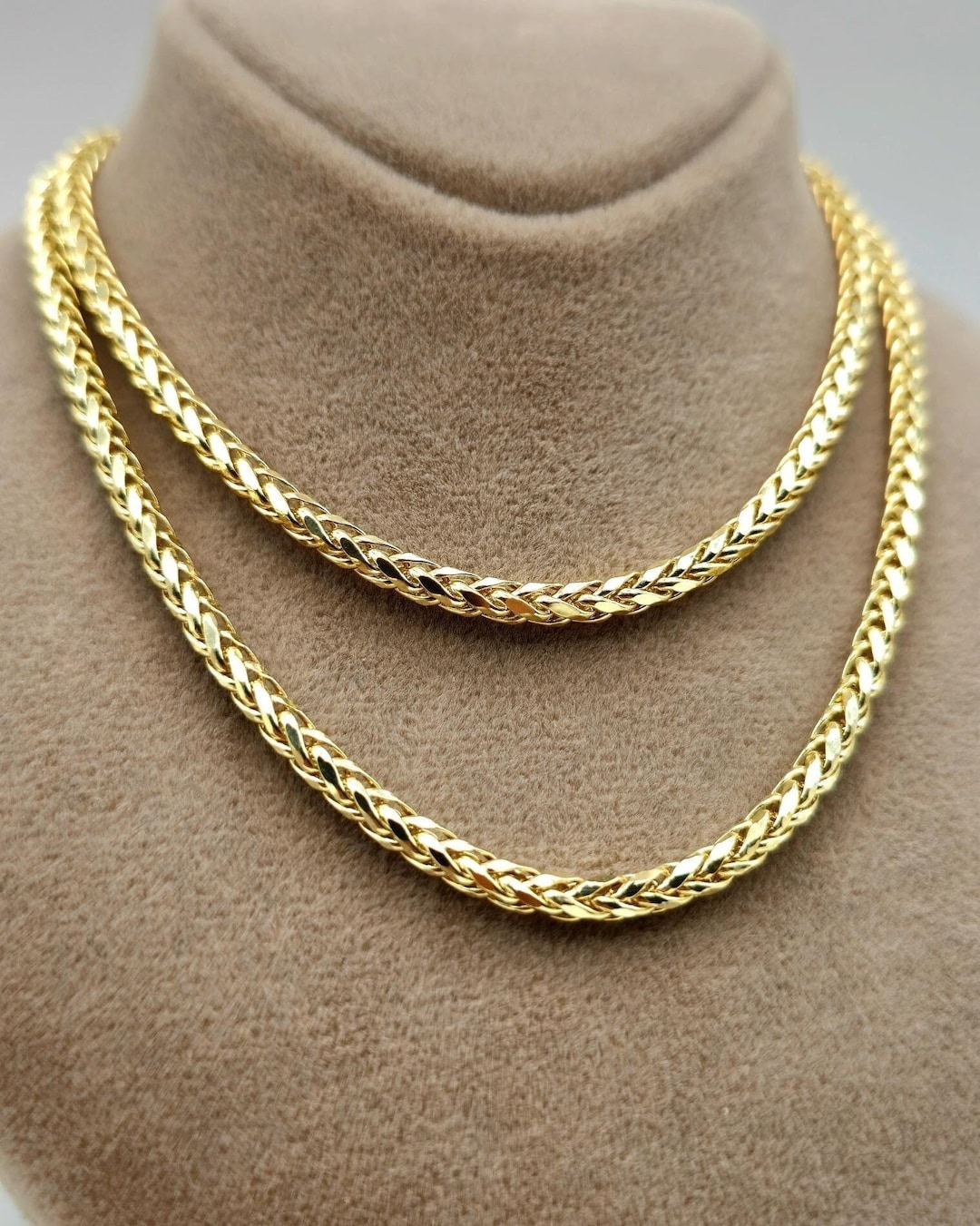18K Solid Gold Franco Chain Necklace, 18K Yellow Gold Round Franco ...
