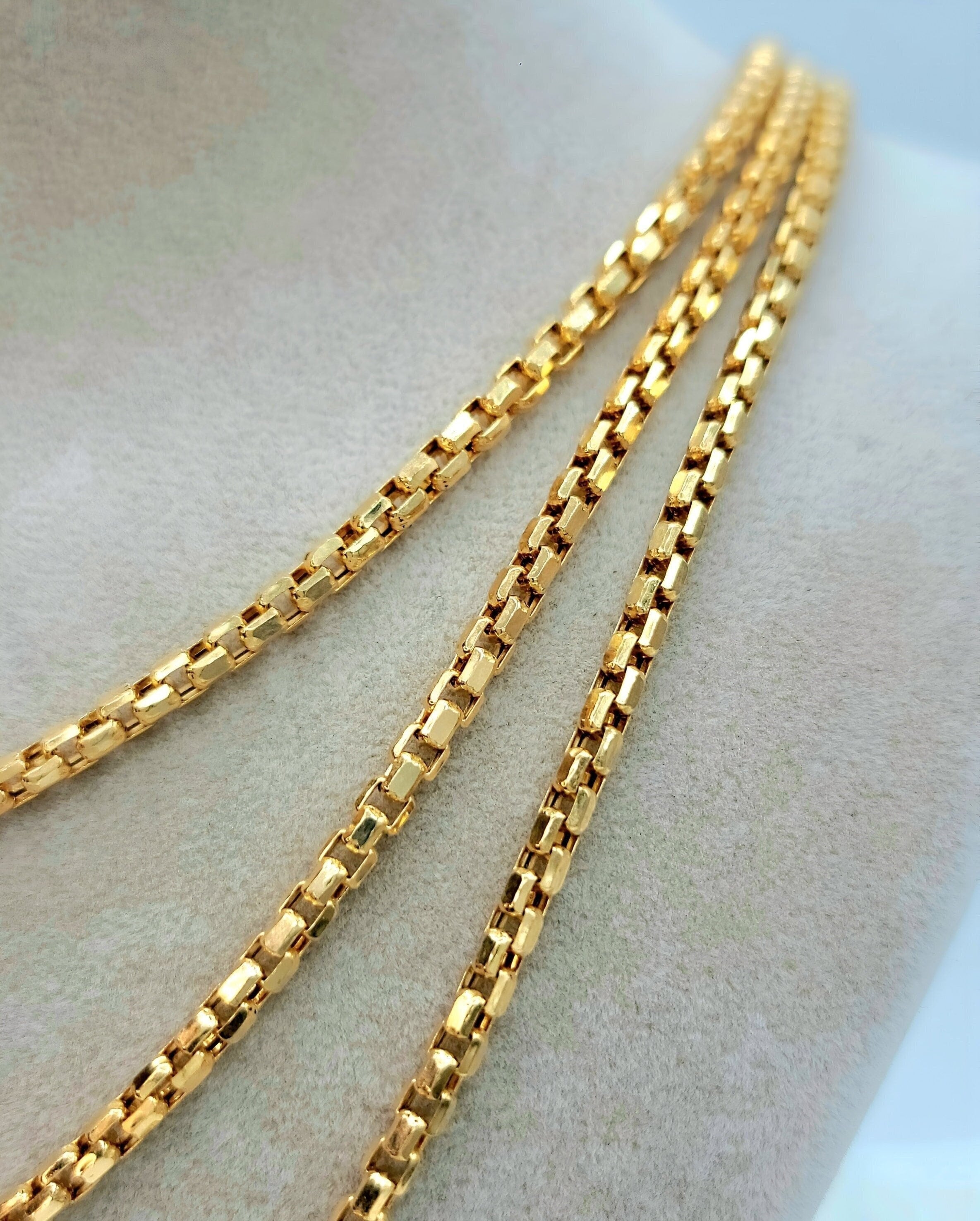 Pure 18K Solid Gold Box Chain Necklace: Diamond-cut Link (3.5mm Thick ...