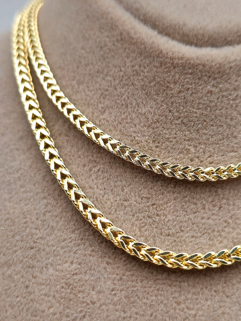 18K Solid Gold Franco Chain Necklace: Foxtail Link, Real Gold for Men ...