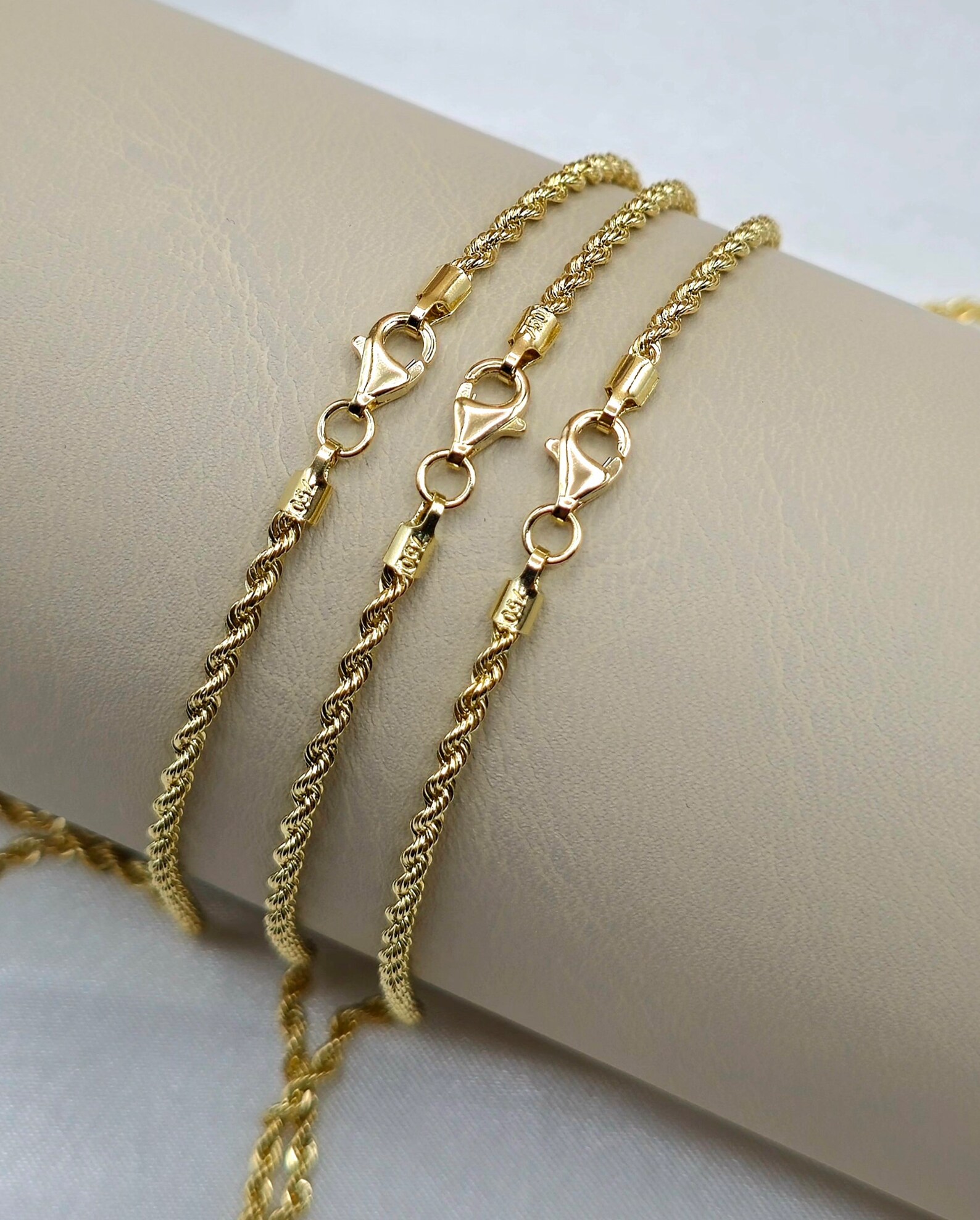 18K Solid Gold Rope Chain Necklace: Twisted Yellow Gold, 18 Inch - Etsy