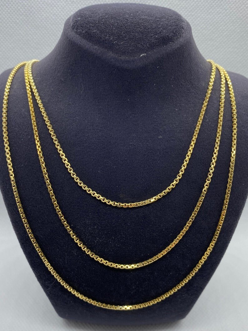 18K Solid Yellow Gold Box Chain Necklace 202224 Inches 2mm - Etsy