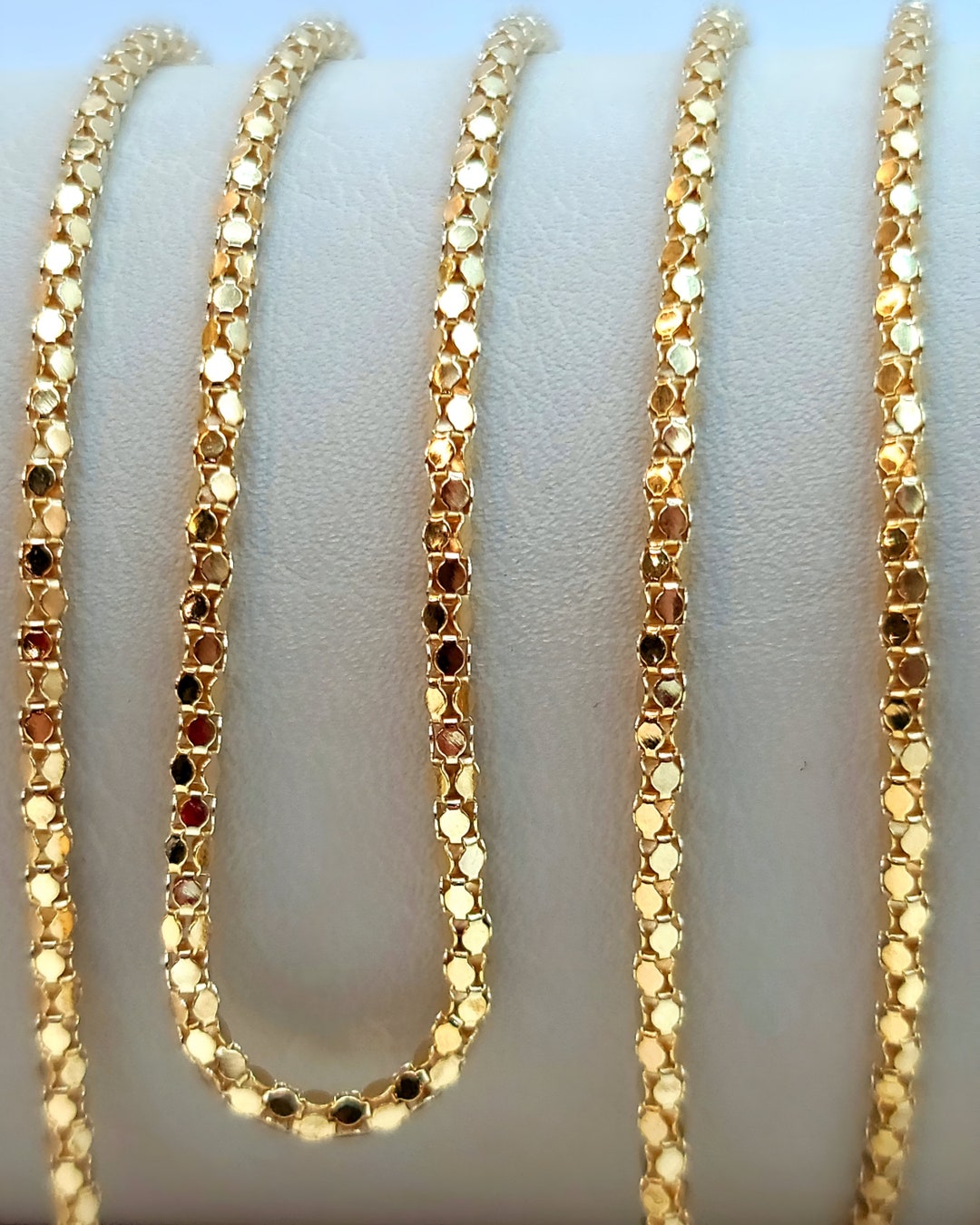 14K Solid Gold Bead Chain Necklace, Ball and Bead Chain, 14K Real Gold ...