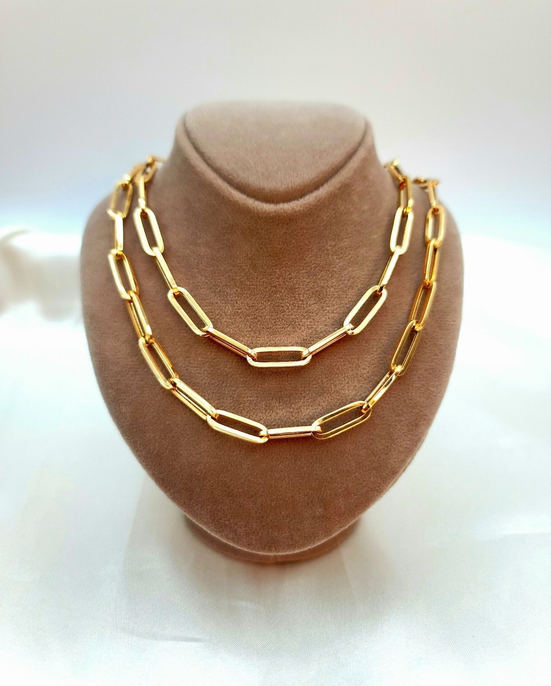 18K Solid Gold Paperclip Chain Necklace, Real 18K Yellow Gold Paperclip ...