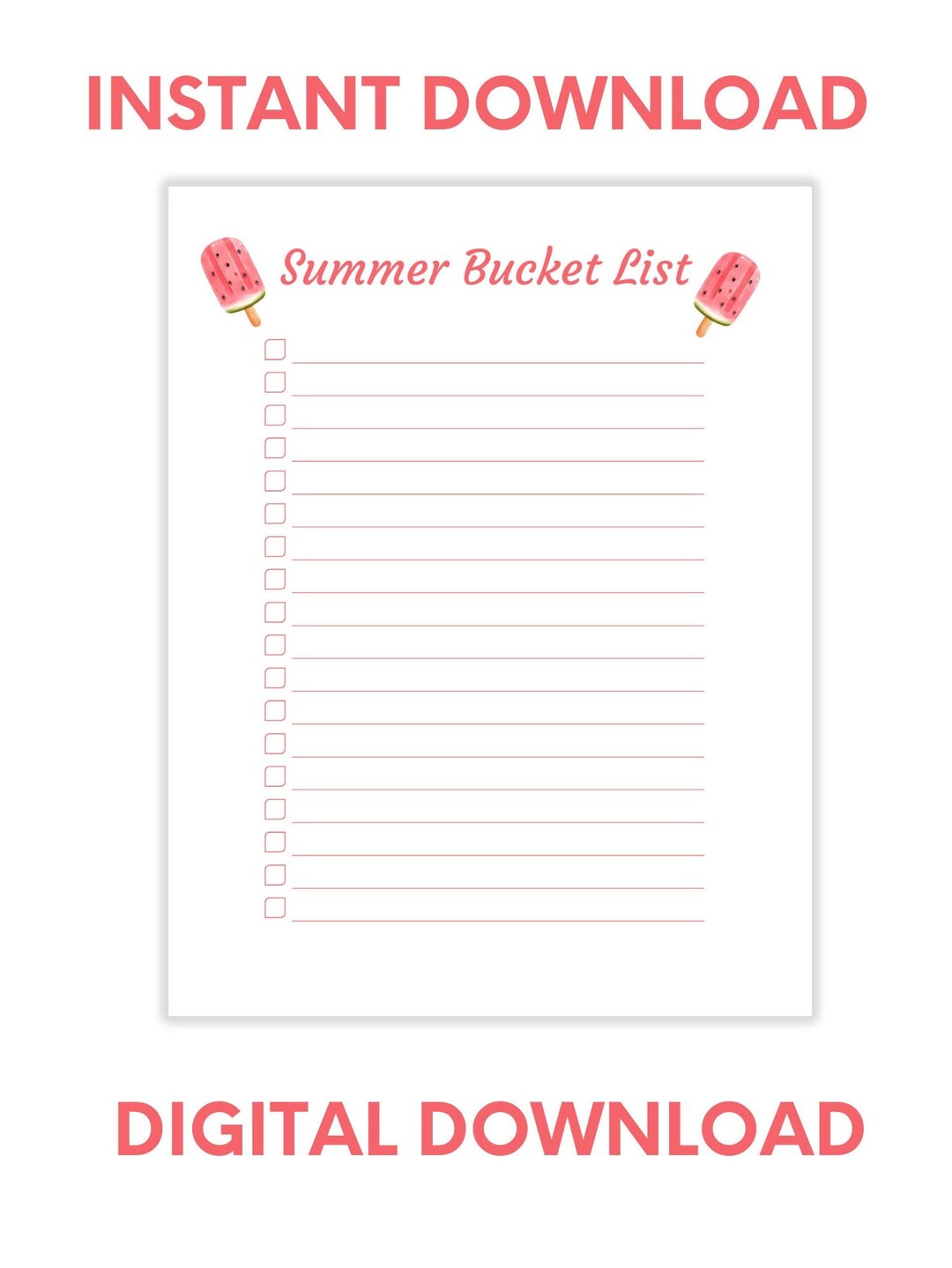 Digital Download Printable Summer Bucket List - Etsy