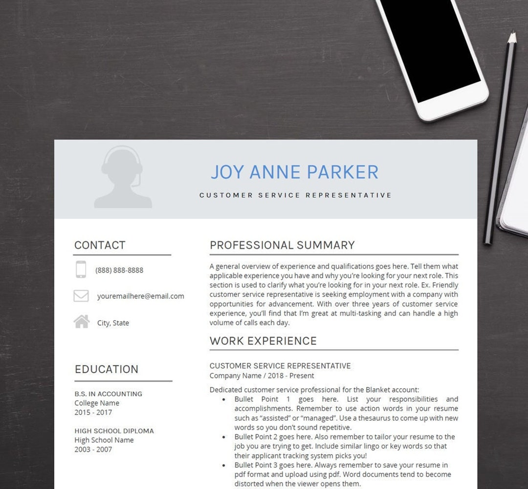 Customer Service Resume Template - Clean, Simple, Fresh, Minimalistic ...
