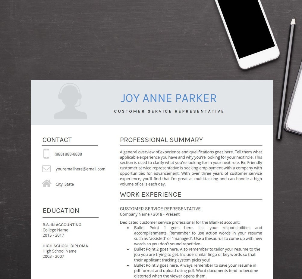 Customer Service Resume Template - Clean, Simple, Fresh, Minimalistic ...