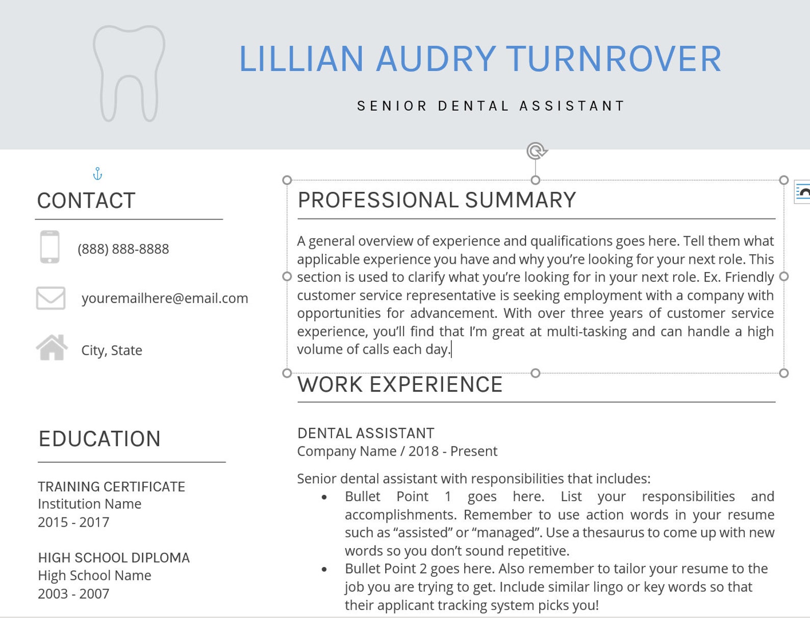 Dental Assistant Resume Template CV - Clean and Professional - Etsy