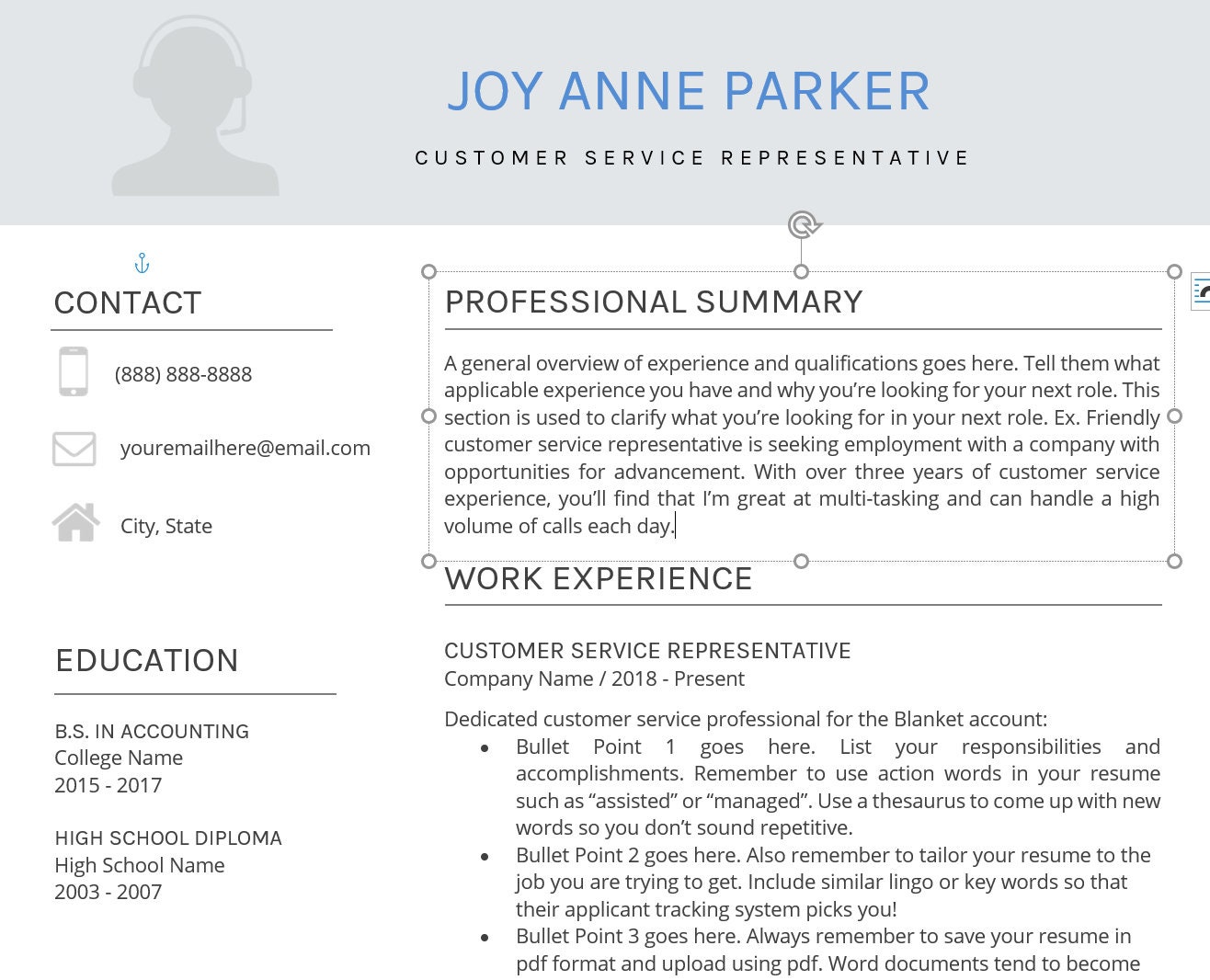 Customer Service Resume Template - Clean, Simple, Fresh, Minimalistic ...