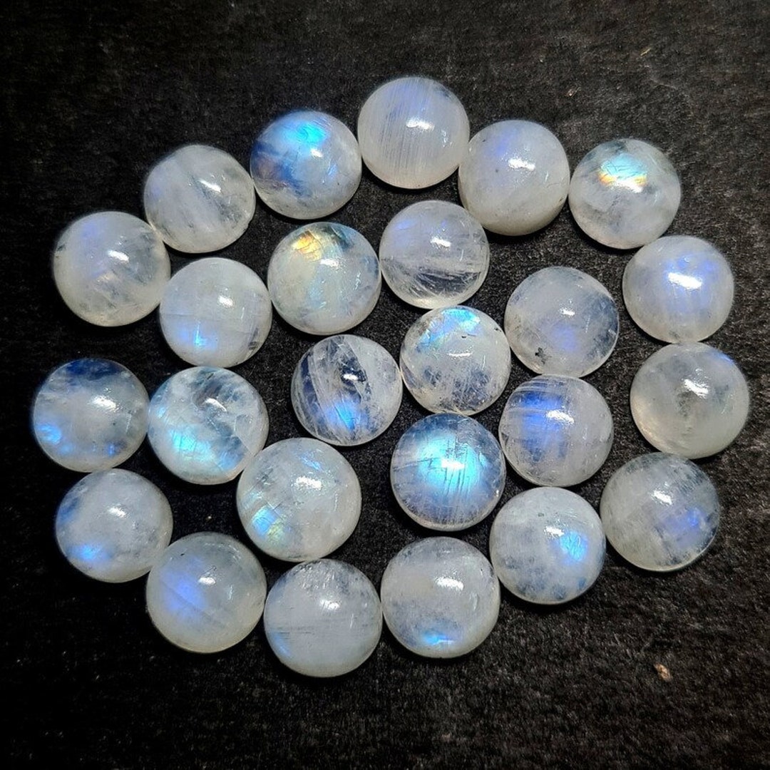 Natural Rainbow Moonstone Round Cabochon Flat Back Calibrated Gemstone ...