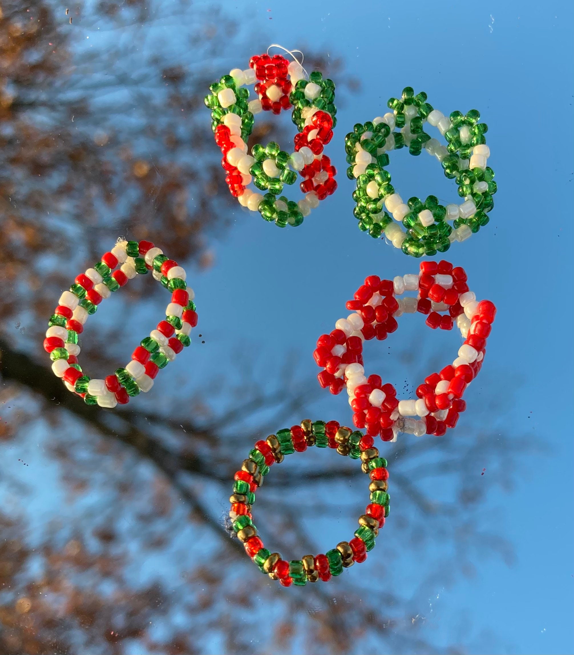 Christmas Themed Beaded Rings - Etsy