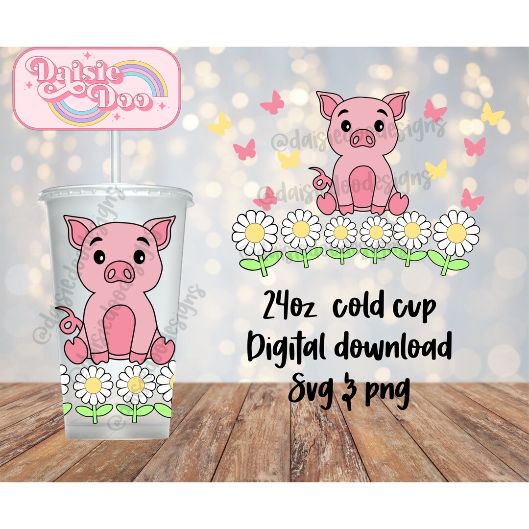 Pig and Daisies Cup Wrap | Cute Cold Cup Wrap | 24oz Cold Cup Wrap ...