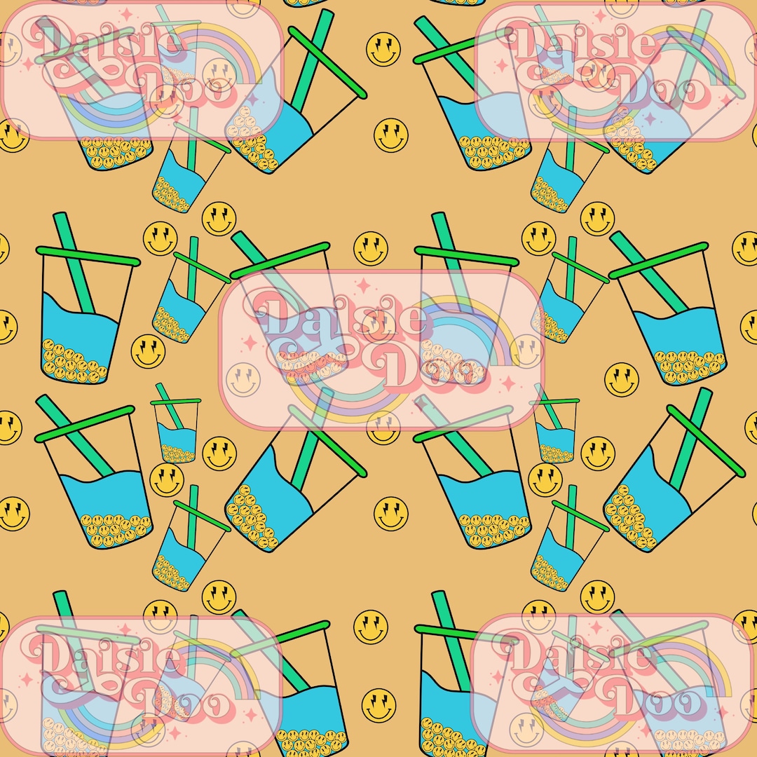 Smiley Boba Tea Seamless Pattern - Fabric Pattern - Seamless Pattern ...