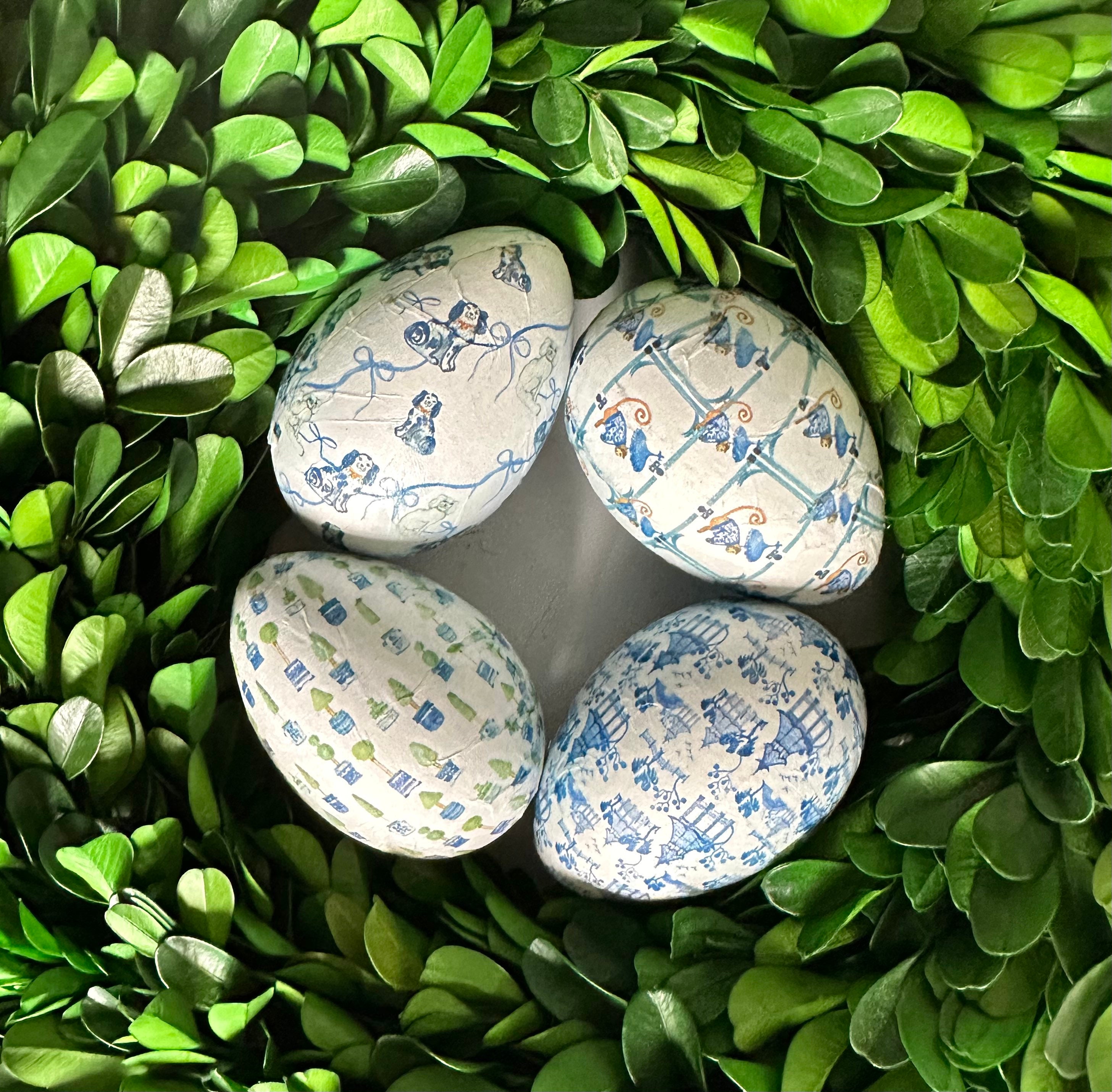 Chinoiserie Decoupaged Easter Egg Monkey, Pagoda, Staffy, Topiaries - Etsy