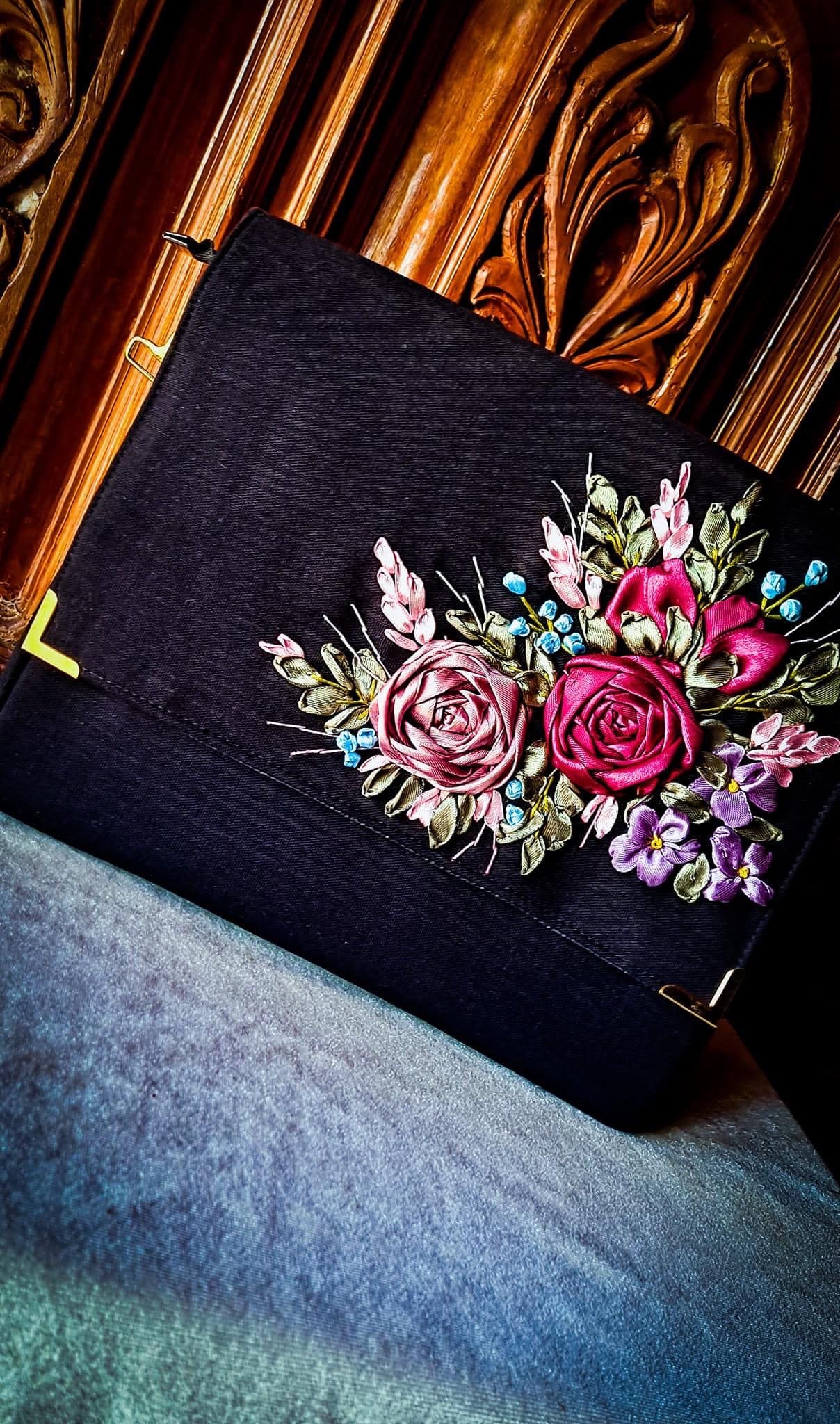 Ribbon Embroidered Shoulder Bag, Embroidered Cross Body Bag, Ribbon ...