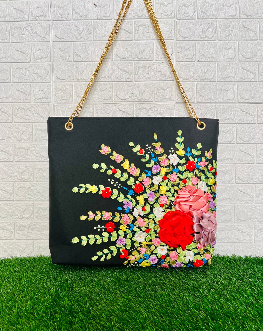 Ribbon Embroidered Bag,women's Shoulder Bag, Embroidered Shoulder Bag ...