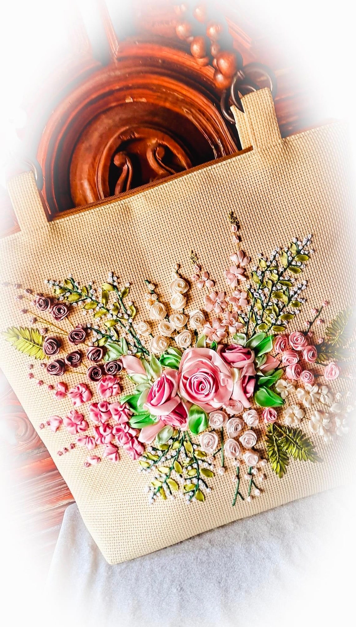 Ribbon Embroidered Bag,women's Shoulder Bag, Embroidered Shoulder Bag ...
