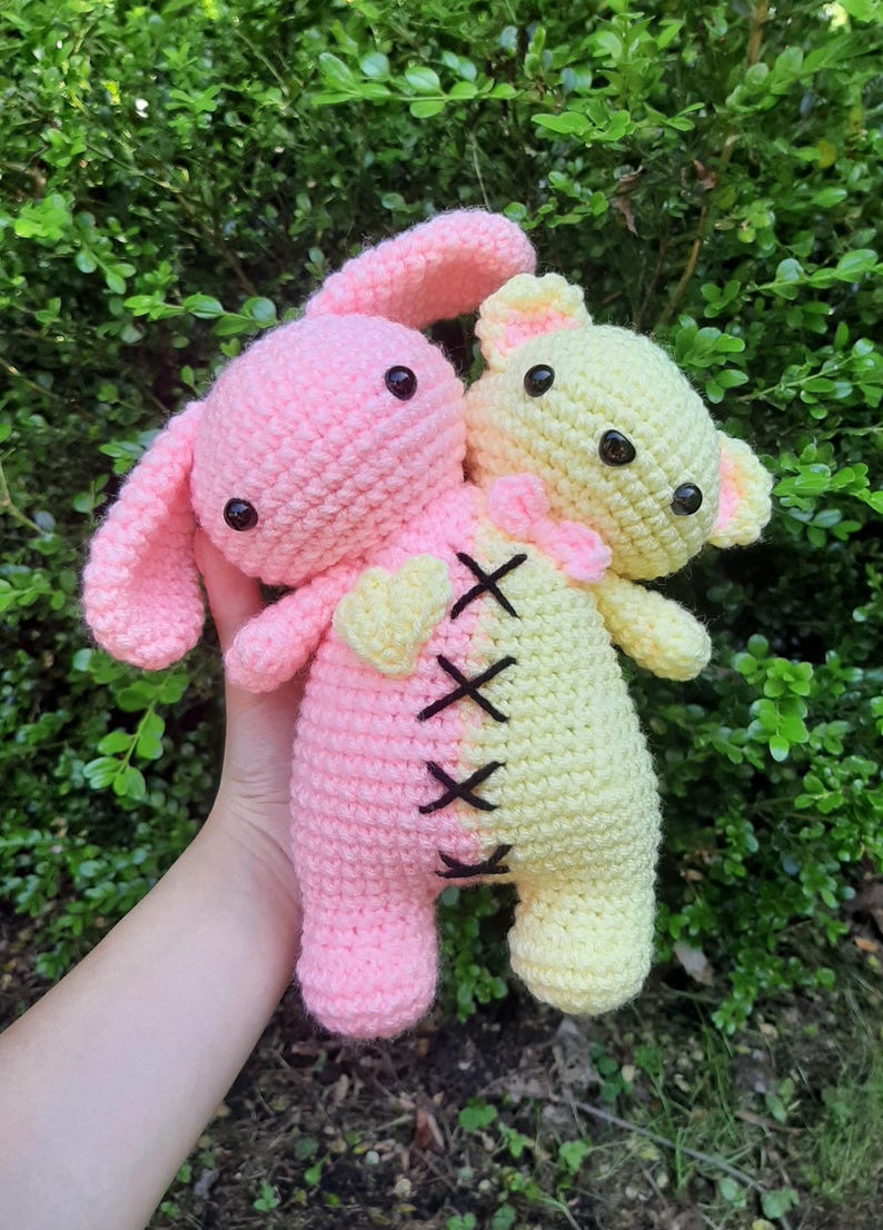 Handmade Two-headed Crochet Plushie: Bunny & Bear - Spooky Valentine ...