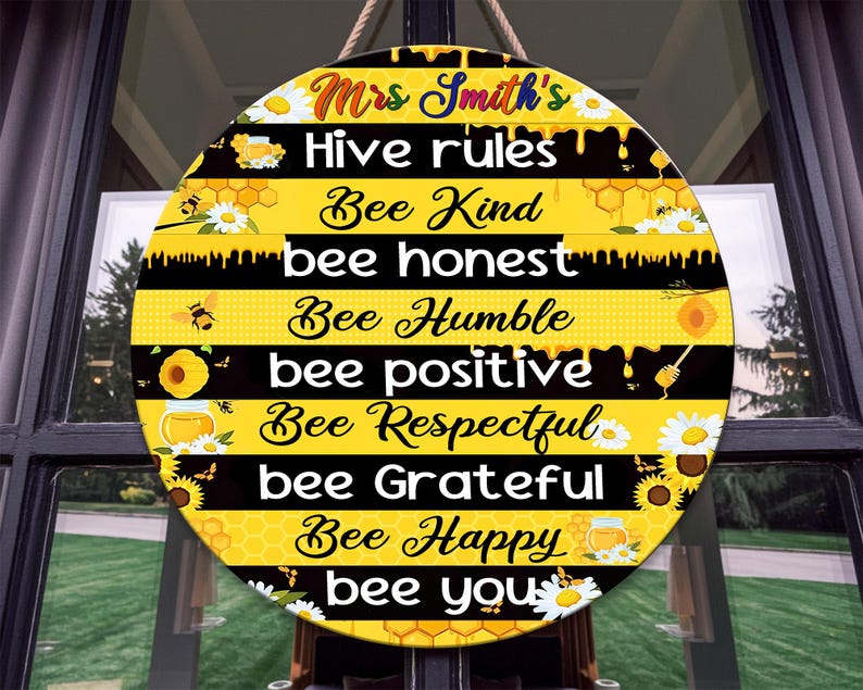 Personalized Bee Hive Rules Classroom Sign, Teacher Name Decor - Etsy