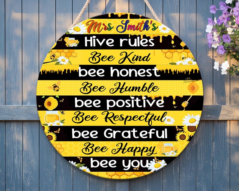 Bee Sign Hive Rules, Bee Classroom Decor, Personalized Teacher Name ...