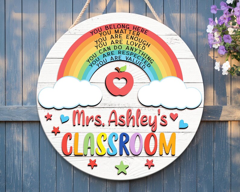 Teacher Back to School Sign, Rainbow Classroom Decor, Personalized ...