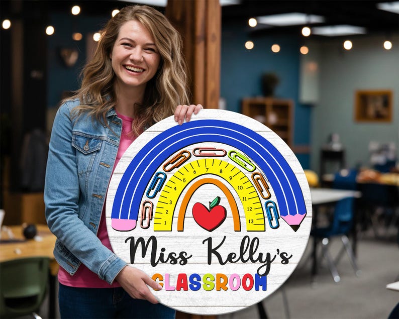 Teacher Back to School Sign, Rainbow Classroom Decor, Personalized ...