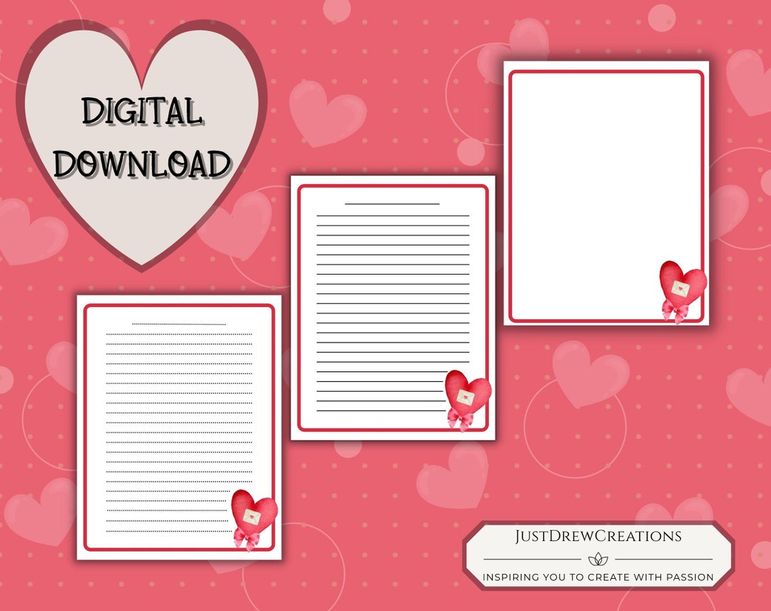 Printable Valentine's Day Stationery Set, Instant US Letterhead PDF ...