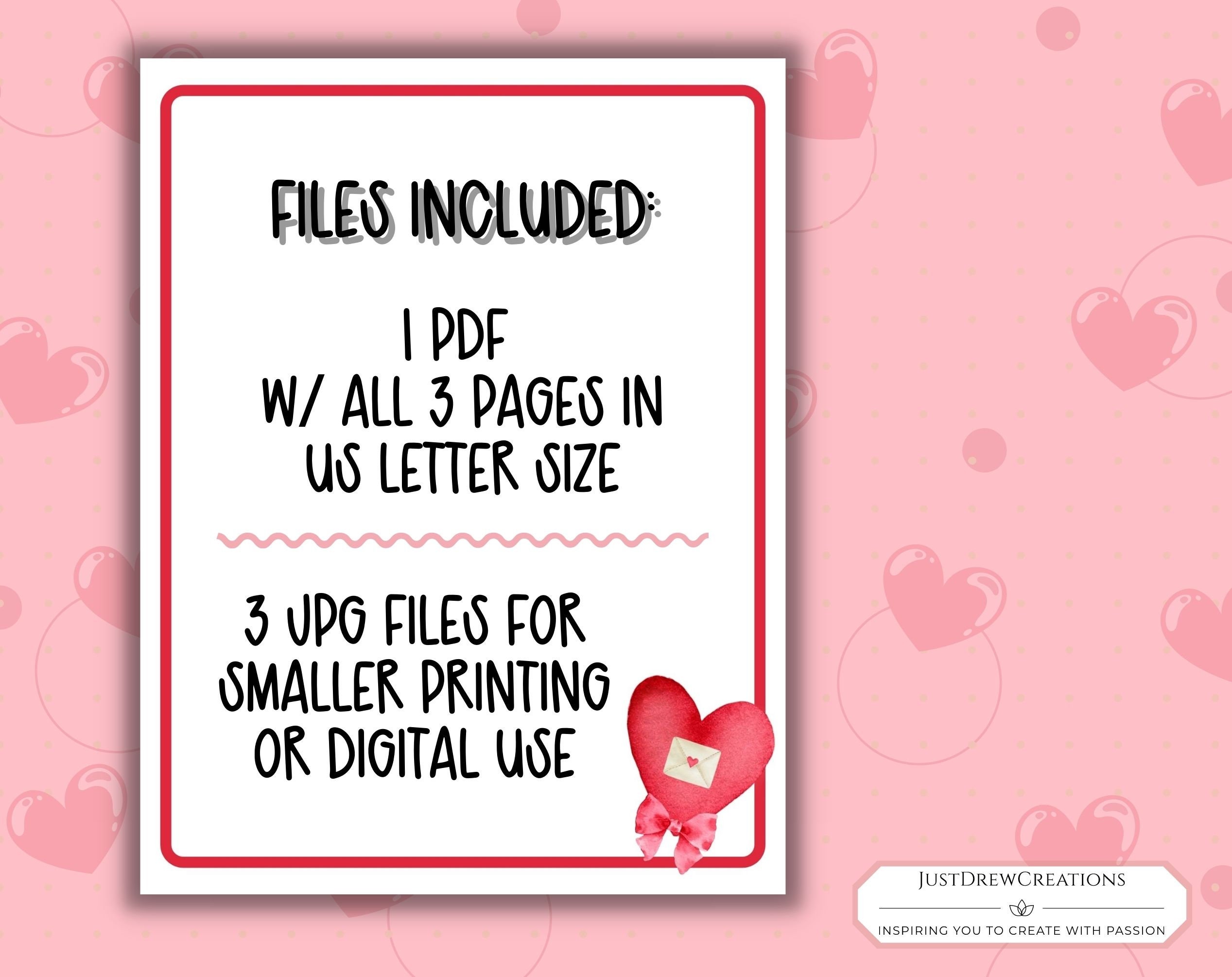 Printable Valentine's Day Stationery Set, Instant US Letterhead PDF ...