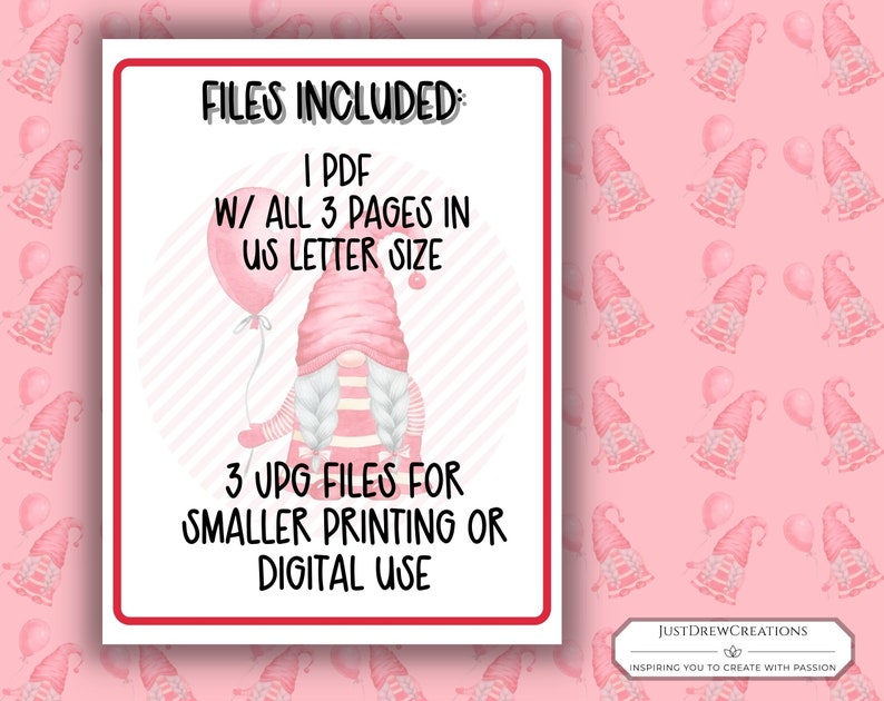 Printable Valentine's Day Gnome Stationery Set, Instant US Letterhead ...