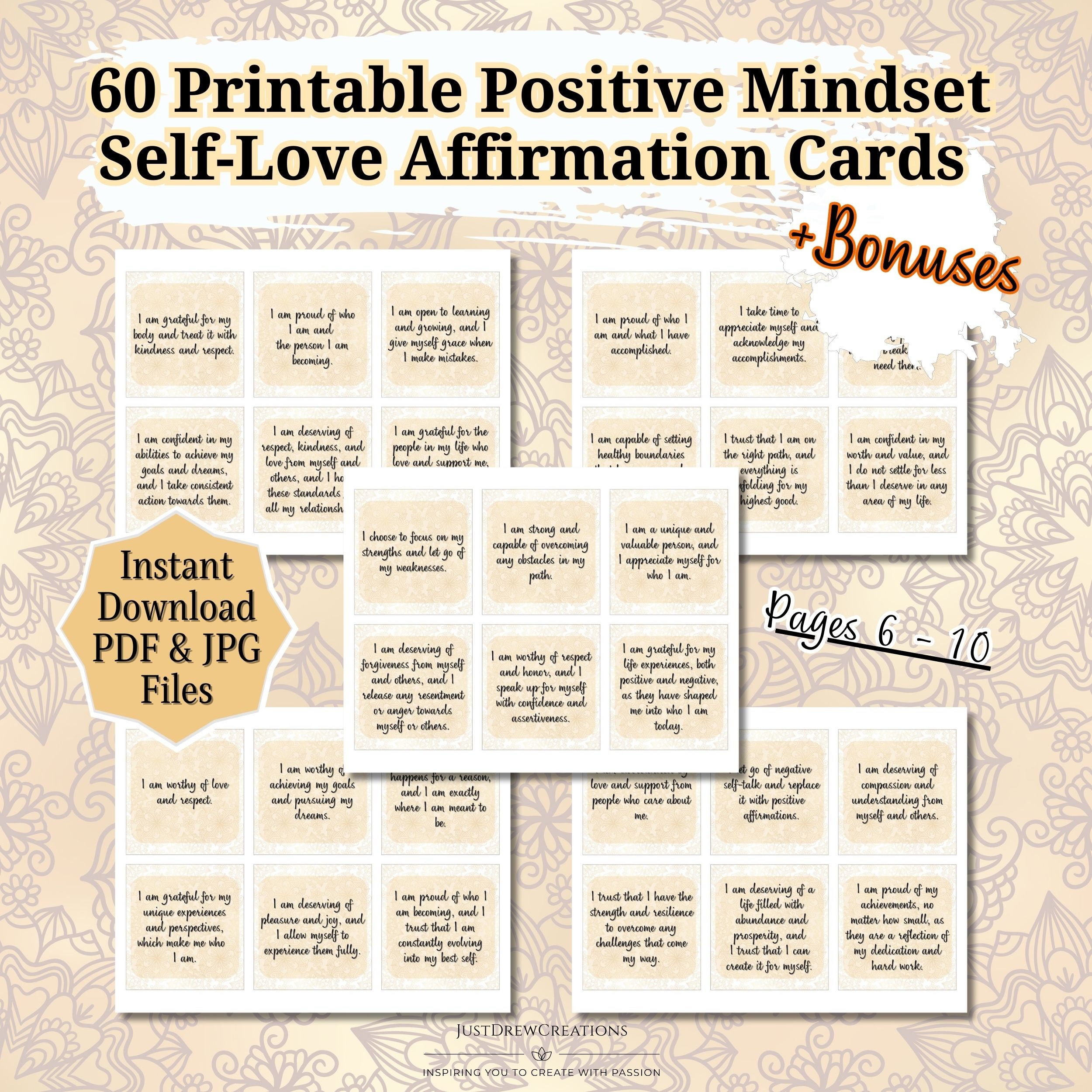 60 Digital & Printable Positive Affirmation Cards Self-love and ...