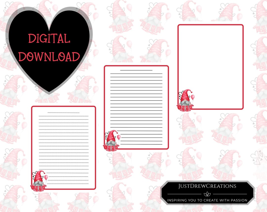 Printable Gnome Valentine's Stationery Set, Instant US Letterhead PDF ...