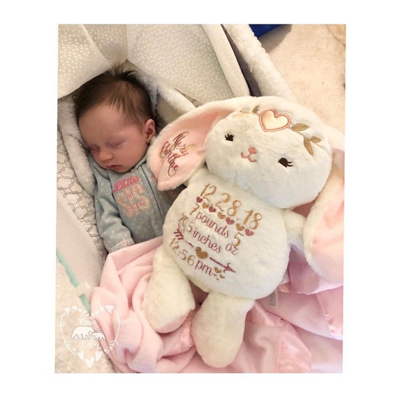 Baby Girls Birth Stat Bunny Personalized Plush Birth - Etsy