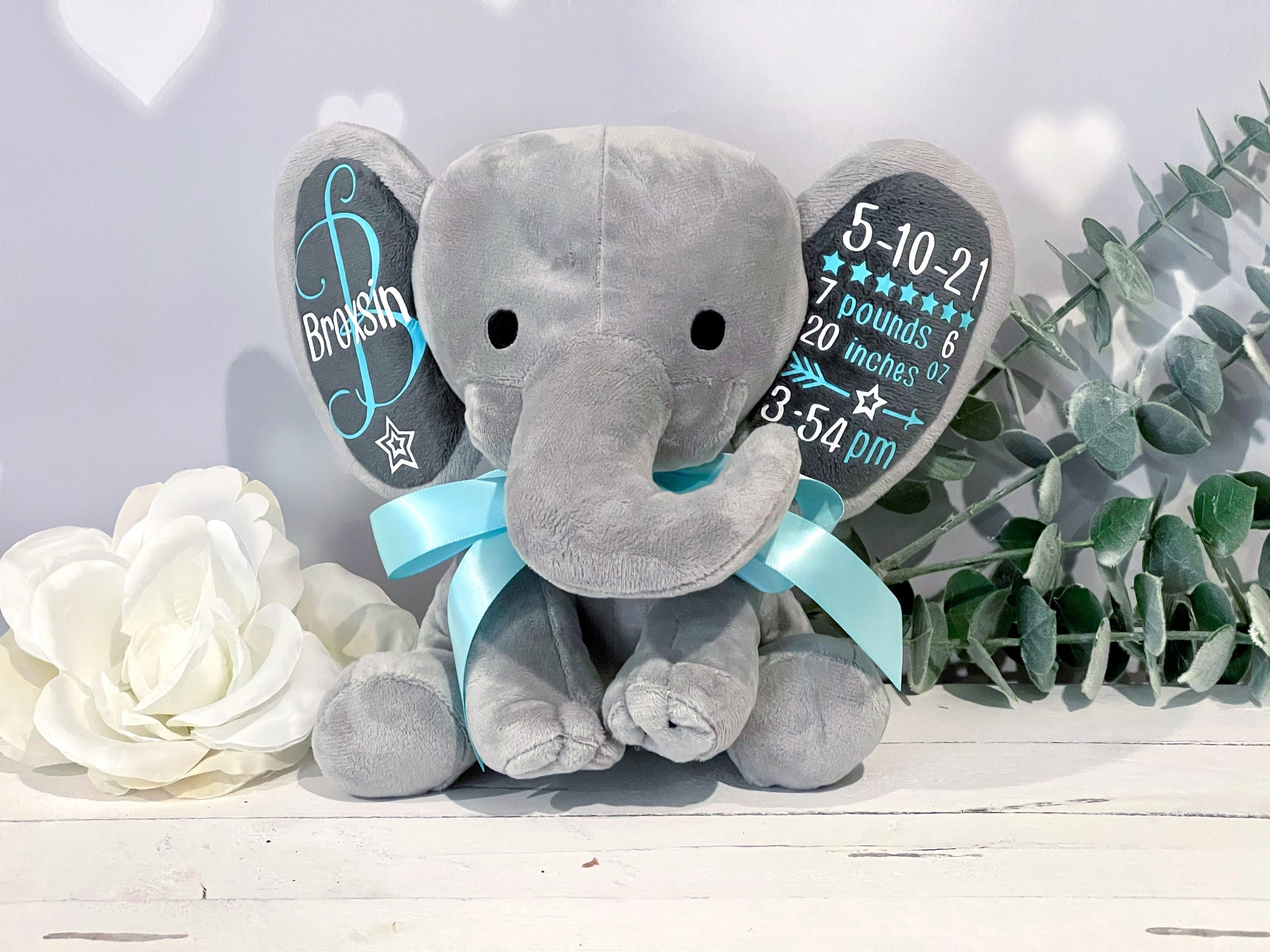 Baby Boys Birth Stat Elephant Plush, Keepsake Elephant, Birth ...