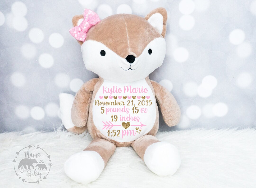 Baby Girls Birth Stat Plush Fox Birth Announcement Stuffed - Etsy