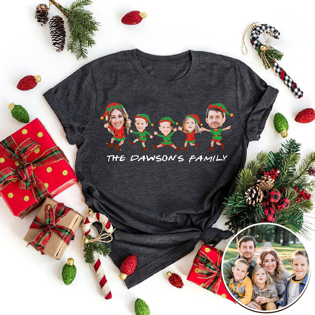 Personalized Family Elf Christmas Shirt: Custom Photo Cotton Tee - Etsy