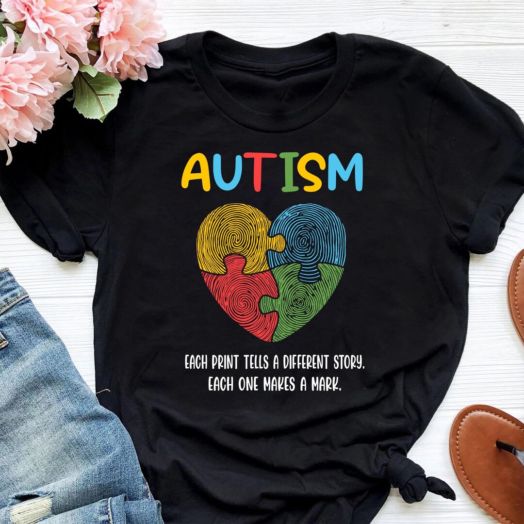 Autism Shirt, Fingerprint Autism Shirt, Autism Gift, Blue Ribbon, Each ...