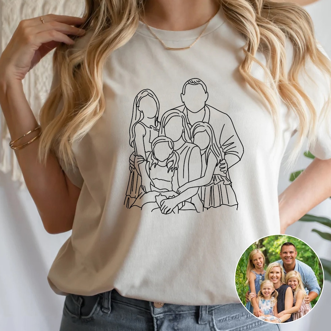 Custom Portrait Shirt, Simple Draw Line From Photo, Cute Family ...