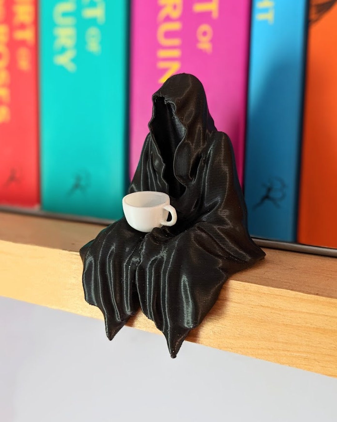 Sitting Ghost Figure Book Shelf Decor, Bookish Merch Grim Reaper Book ...