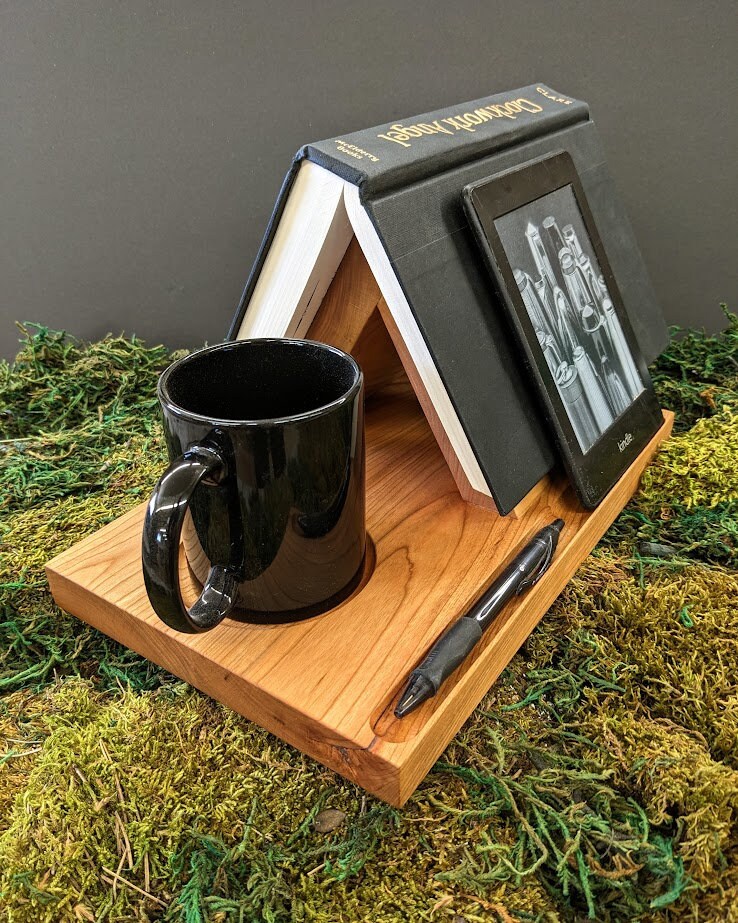 Wood Triangle Book Caddy, Night Stand Book Rest, Unique Book Lover Gift ...