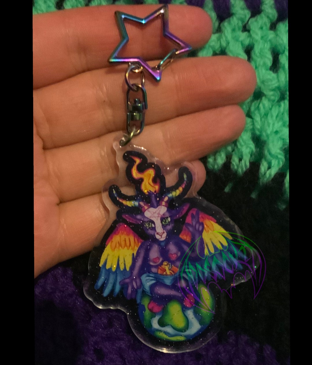 Rainbow Bright Colourful Holographic Baphomet-acrylic Charm /keyring ...