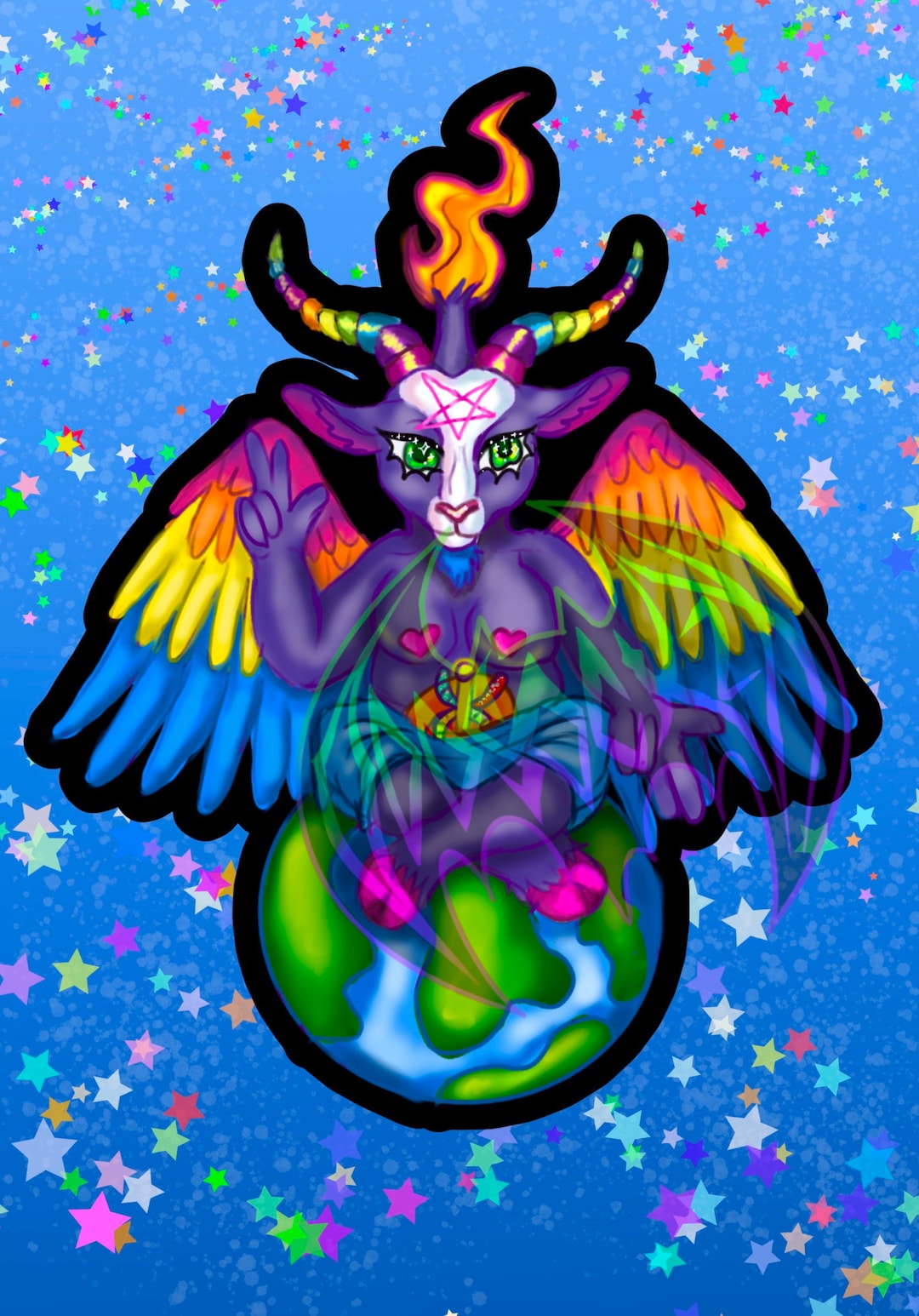 Glossy Stickers:handmade Rainbow Bright Colourful Baphomet- Holographic ...