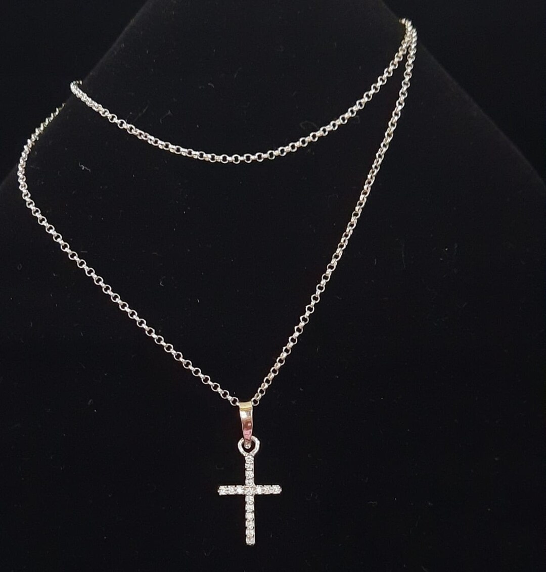 Elegant Real Diamond Cross Shaped Pendant With Sterling Silver Chain - Etsy