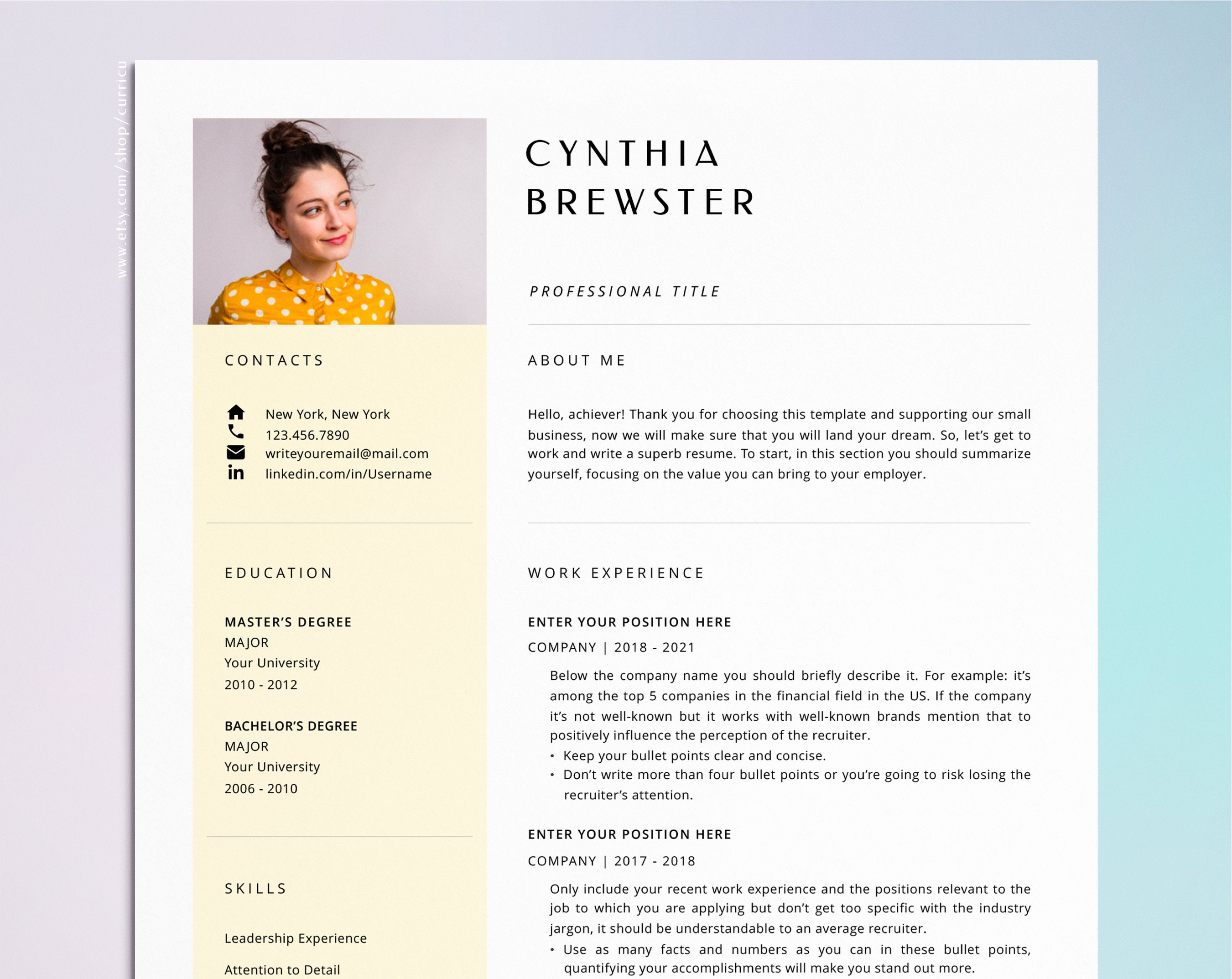 Minimalist Resume Template Word Professional Resume Cv - Etsy