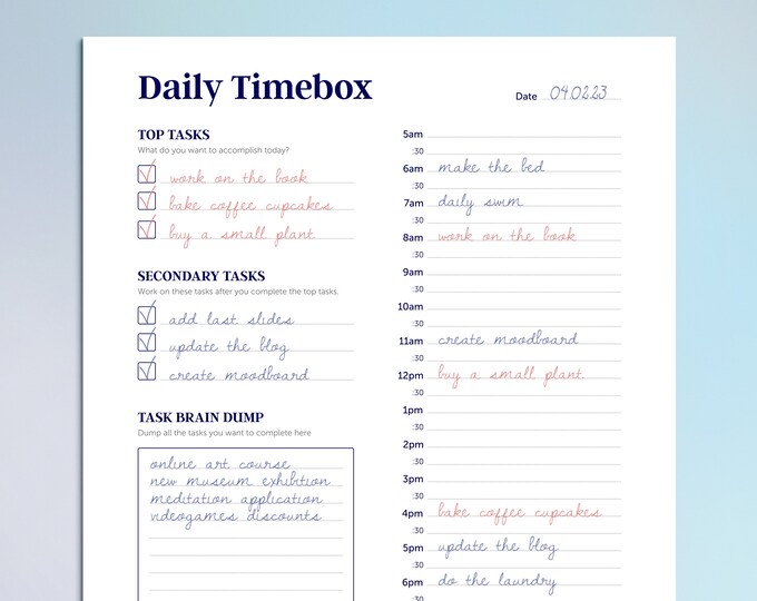 Timebox Daily Planner Printable Planner iPad Planner Time Block Journal ...