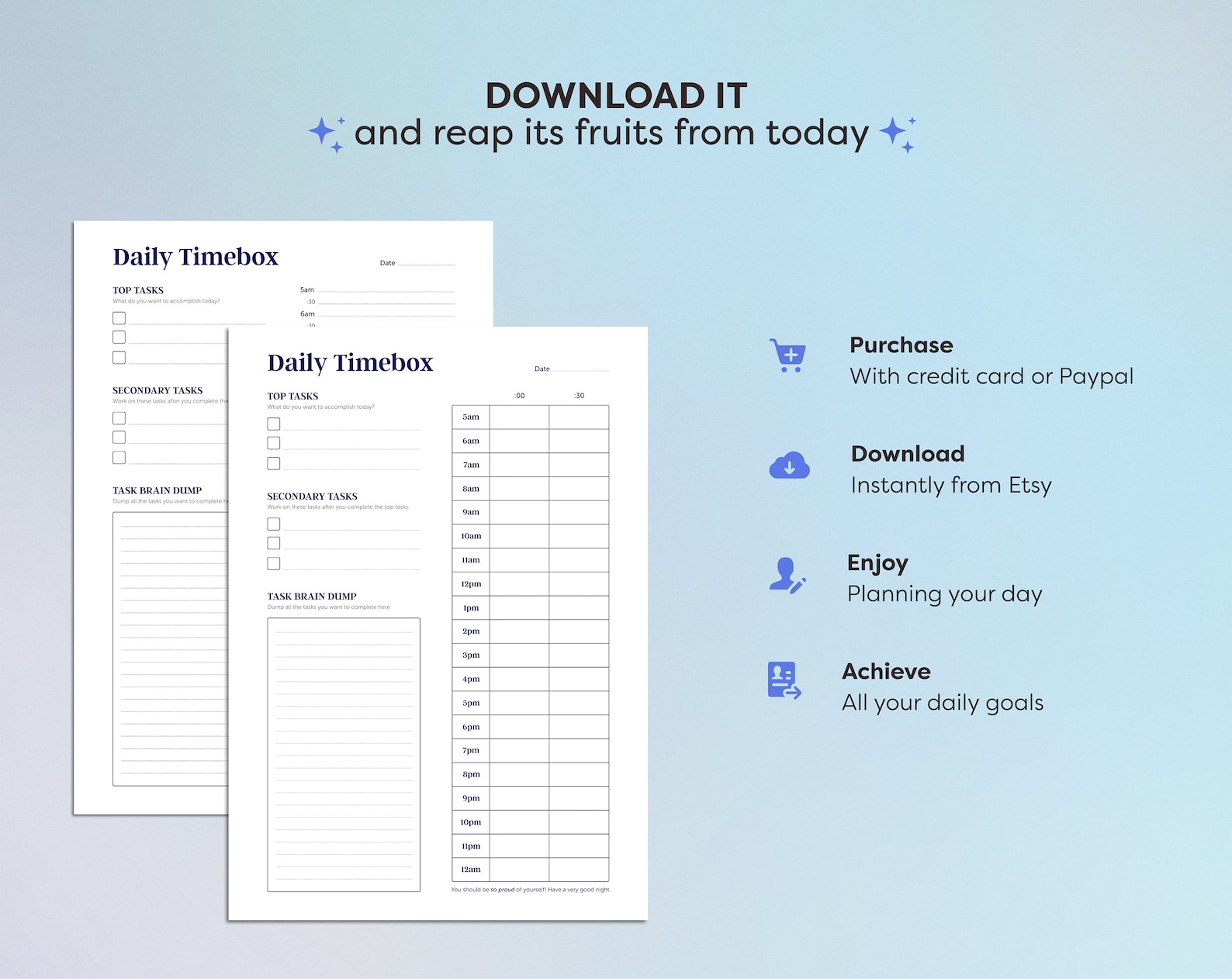 Timebox Daily Planner Printable Planner iPad Planner Time Block Journal ...