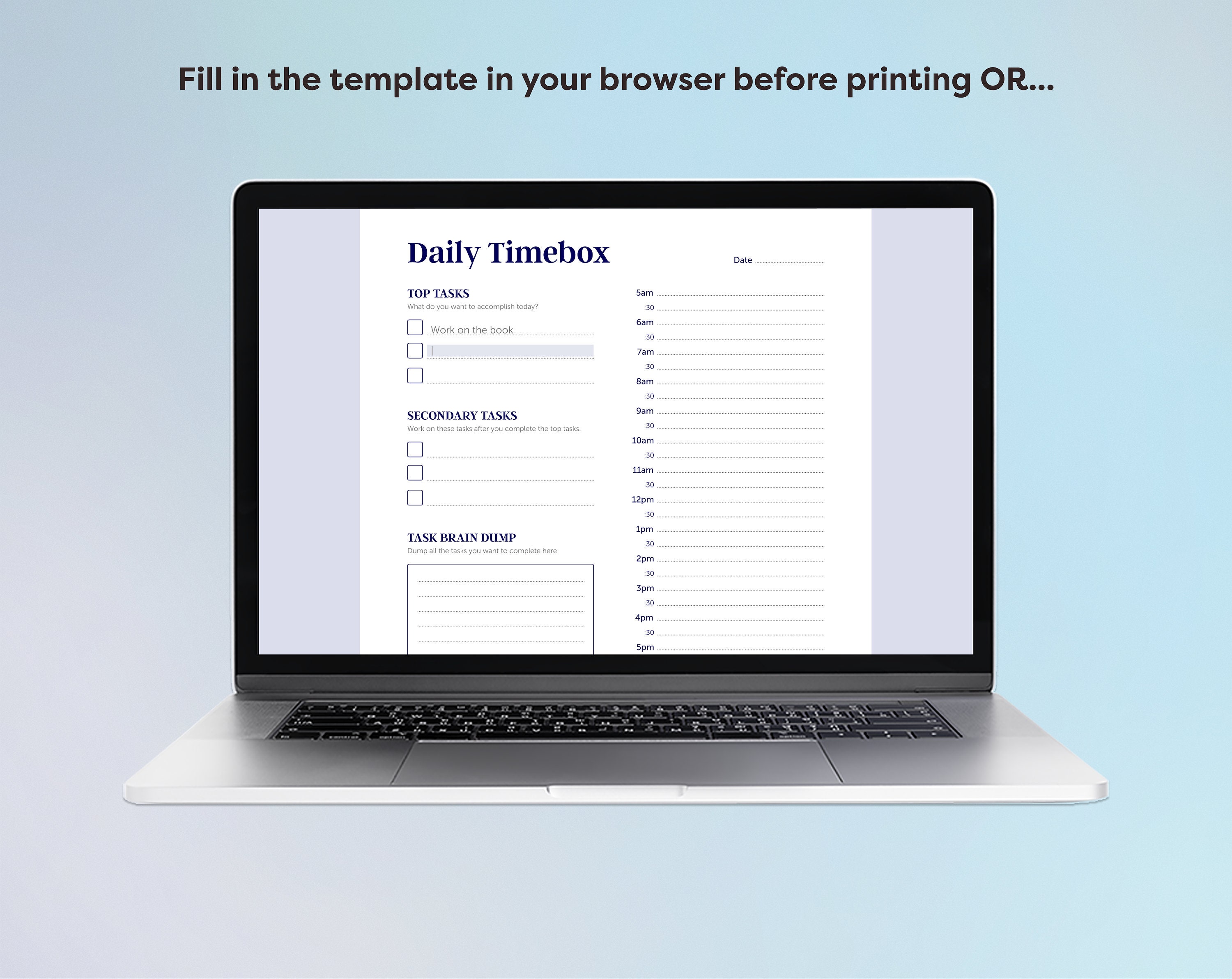 Timebox Daily Planner Printable Planner Ipad Planner Time - Etsy