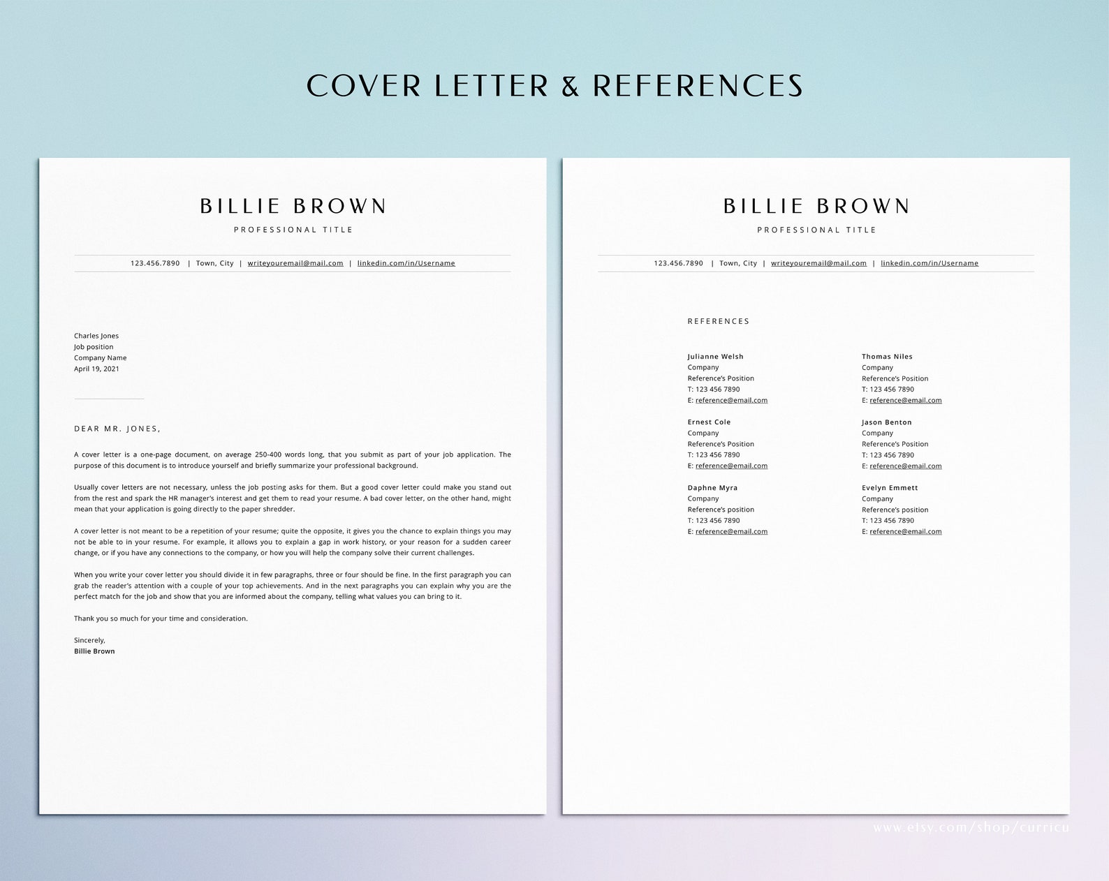 ATS Friendly Resume Template for Microsoft Word, Pages Cover Letter and ...