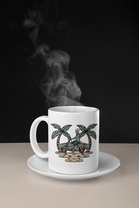 Skeleton Riding Vespa Scooter on Beach 11 Oz. or 15 Oz. - Etsy